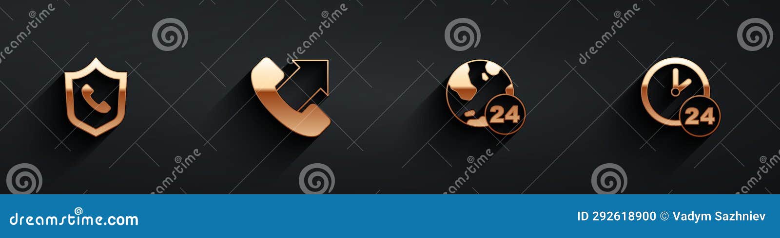 Set Telephone 24 Hours Support, , and Clock Icon with Long Shadow ...