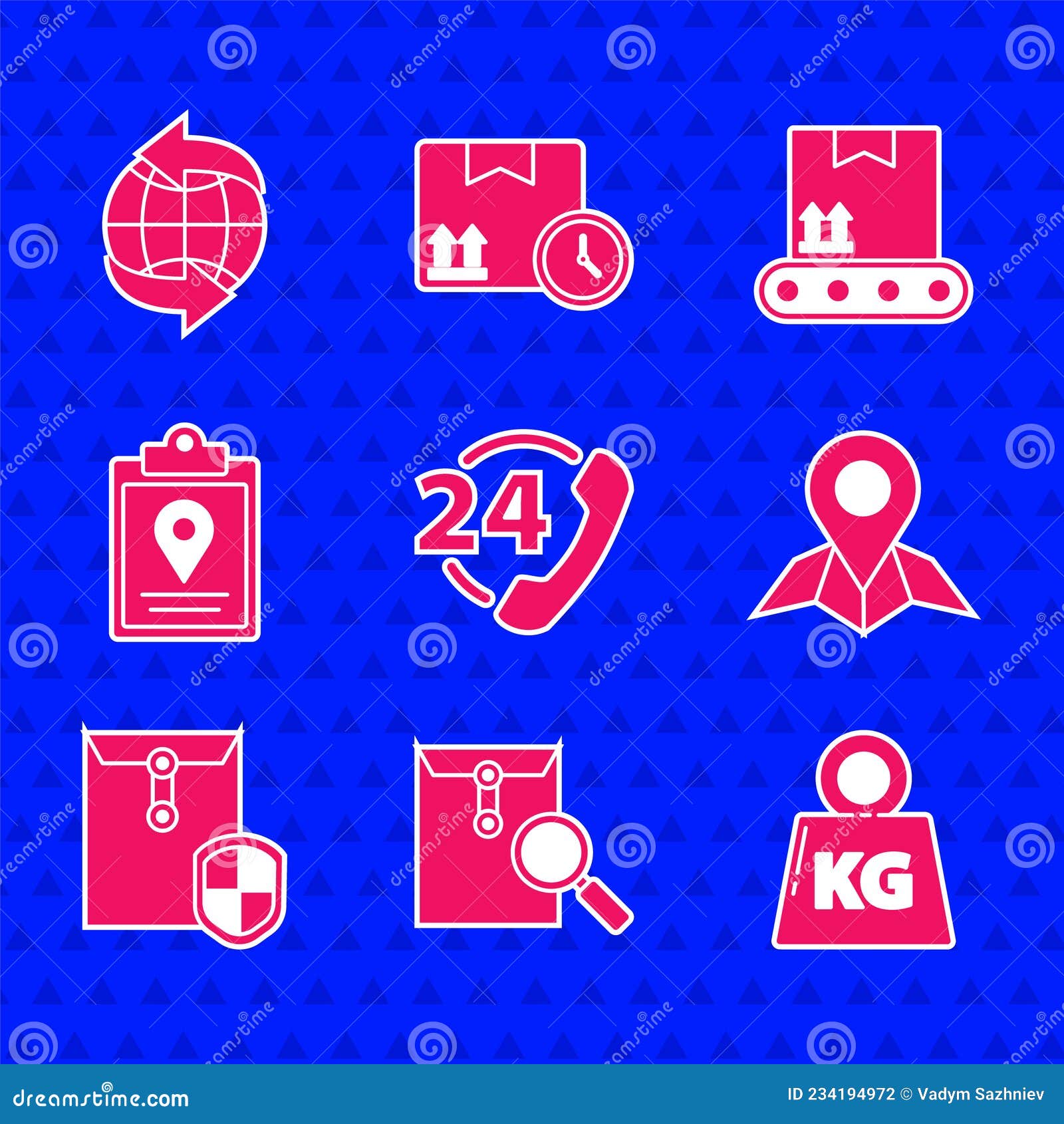 Set Telephone 24 Hours Support, Envelope with Magnifying Glass, Weight, Placeholder Map Paper ...