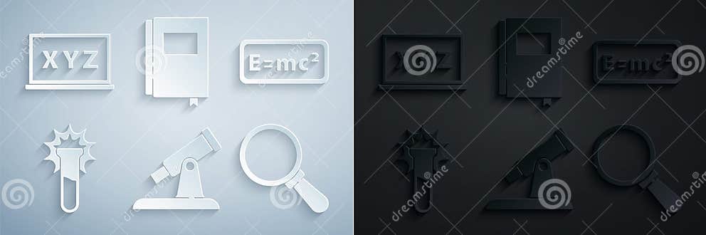 Set Telescope Equation Solution Test Tube And Flask Magnifying Glass