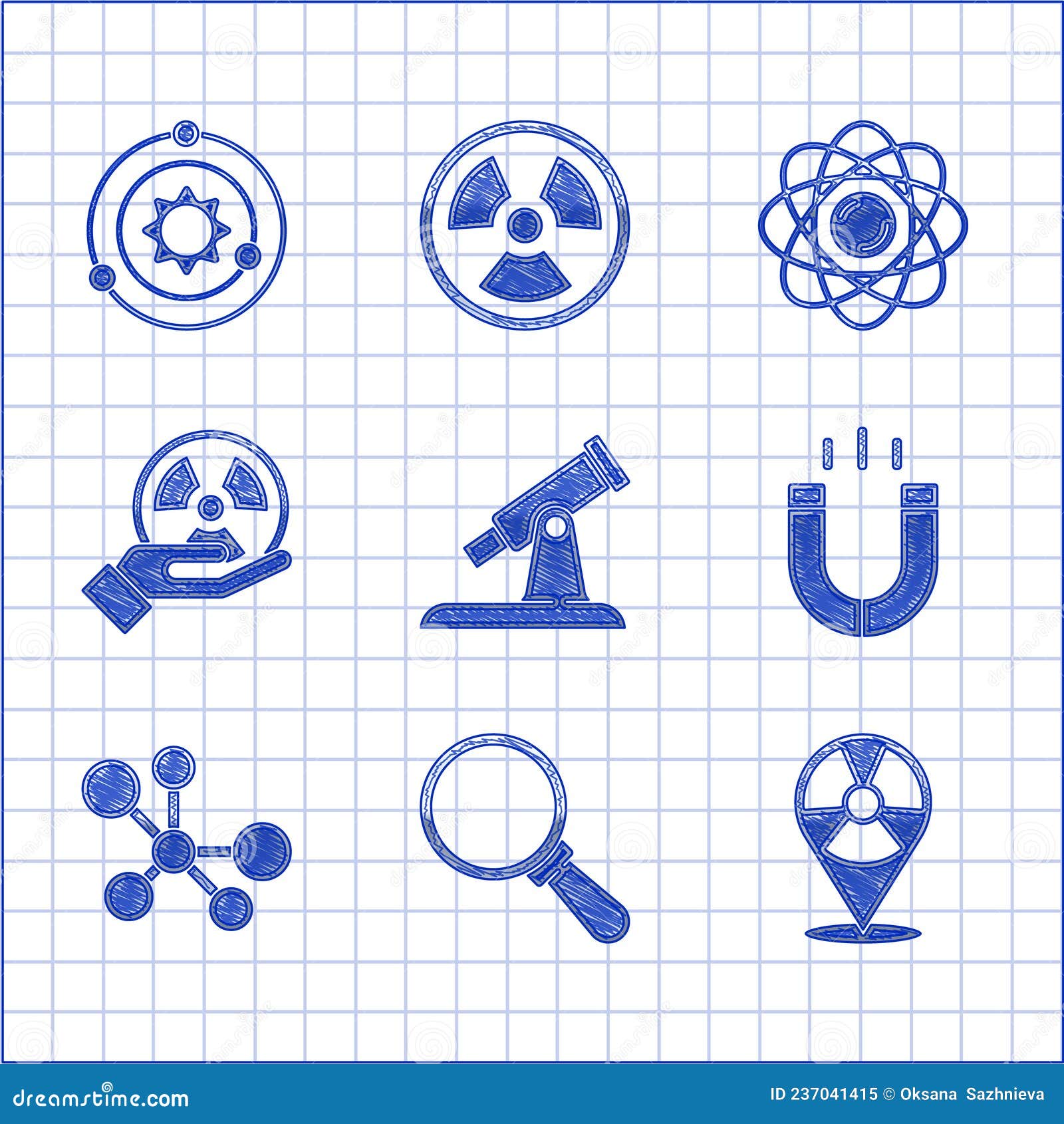 Set Telescope, Magnifying Glass, Radioactive Location, Magnet, Molecule ...
