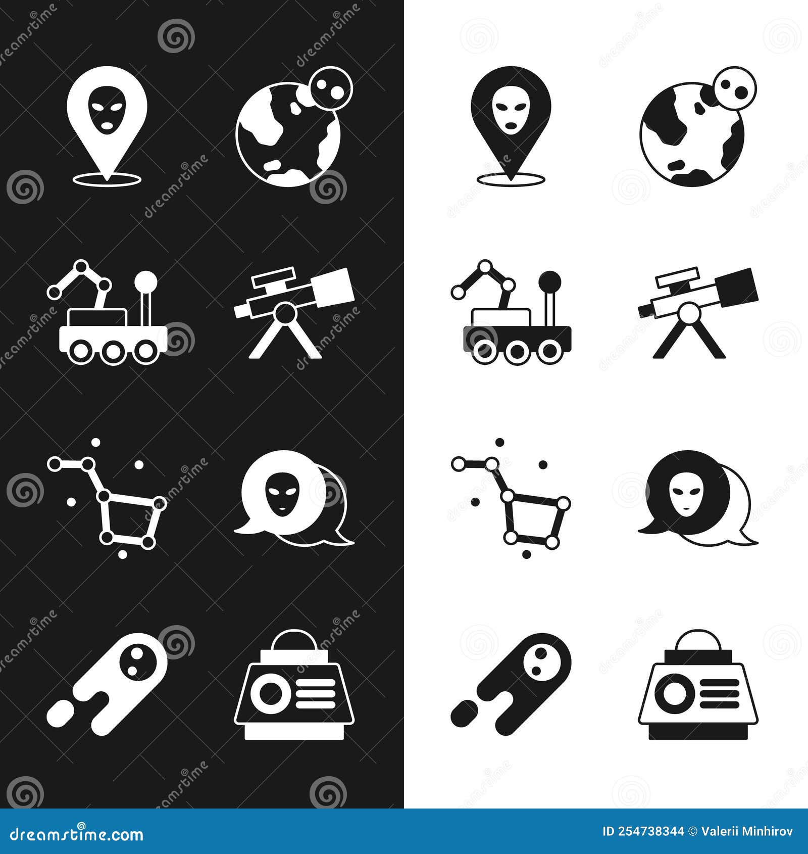 Set Telescope, Mars Rover, Alien, Earth Globe, Great Bear Constellation ...