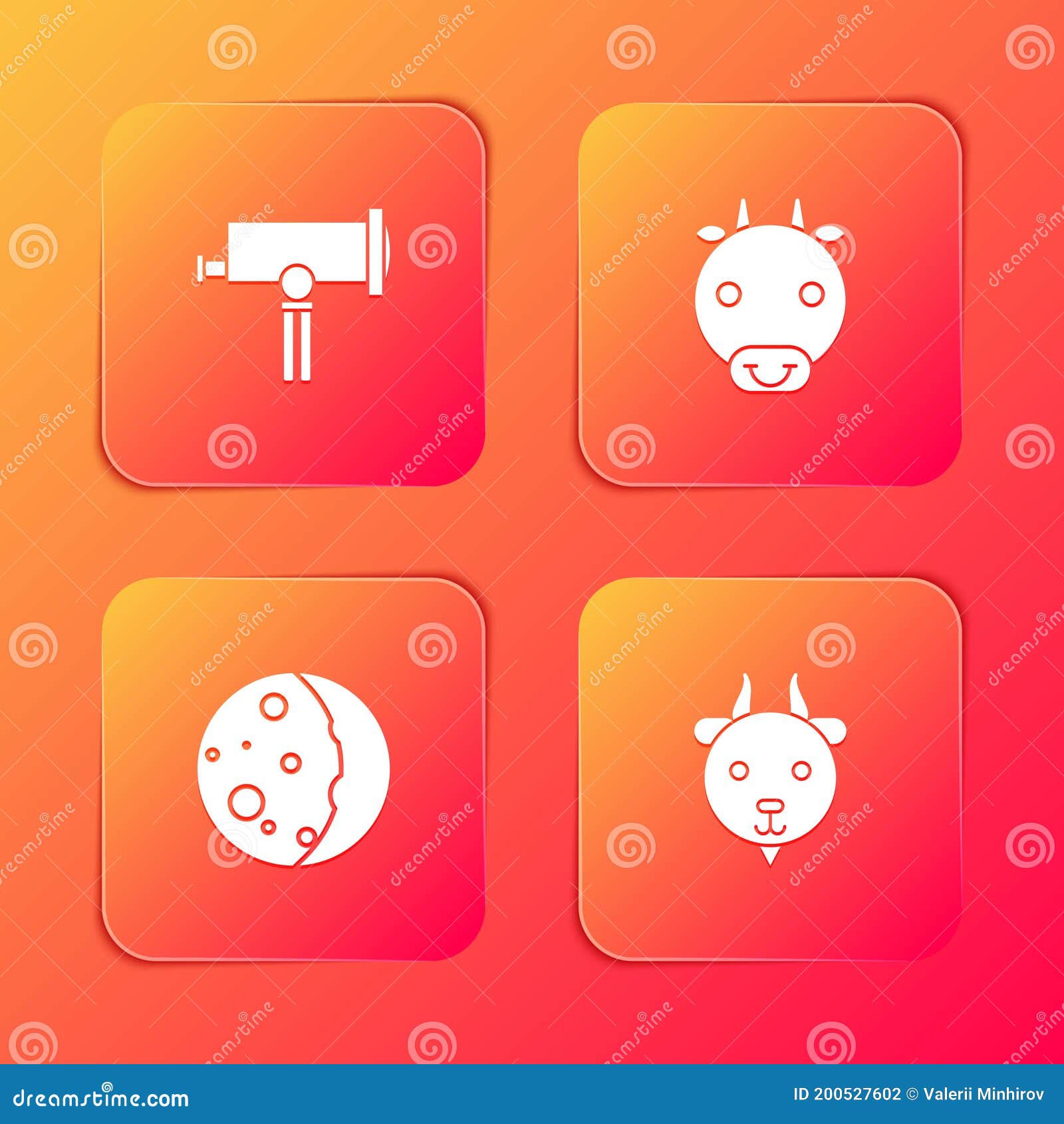 Set Telescope, Ox Zodiac, Eclipse of the Sun and Aries Icon. Vector ...