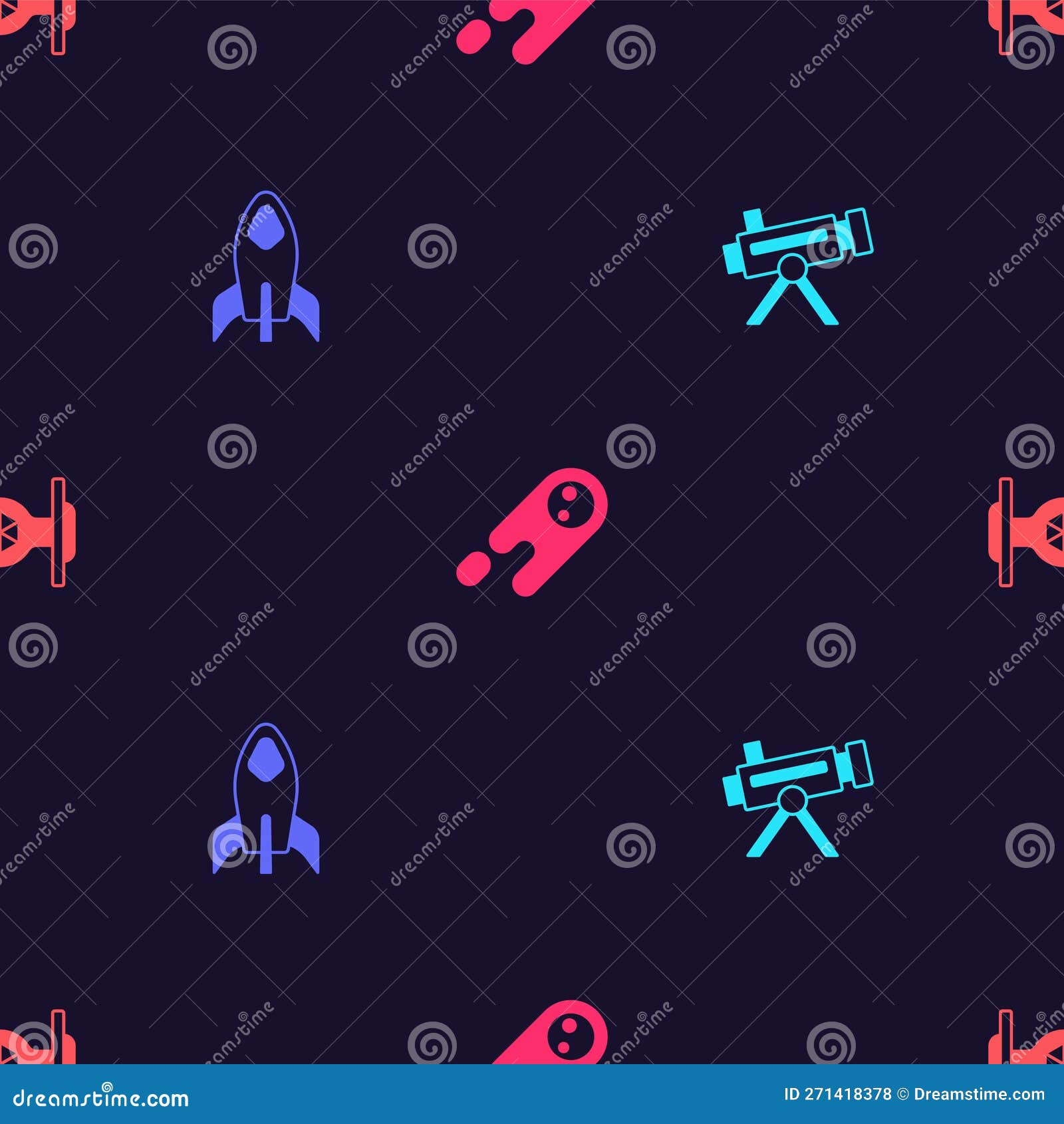 Set Telescope, Rocket Ship, Comet Falling Down Fast and Cosmic on ...