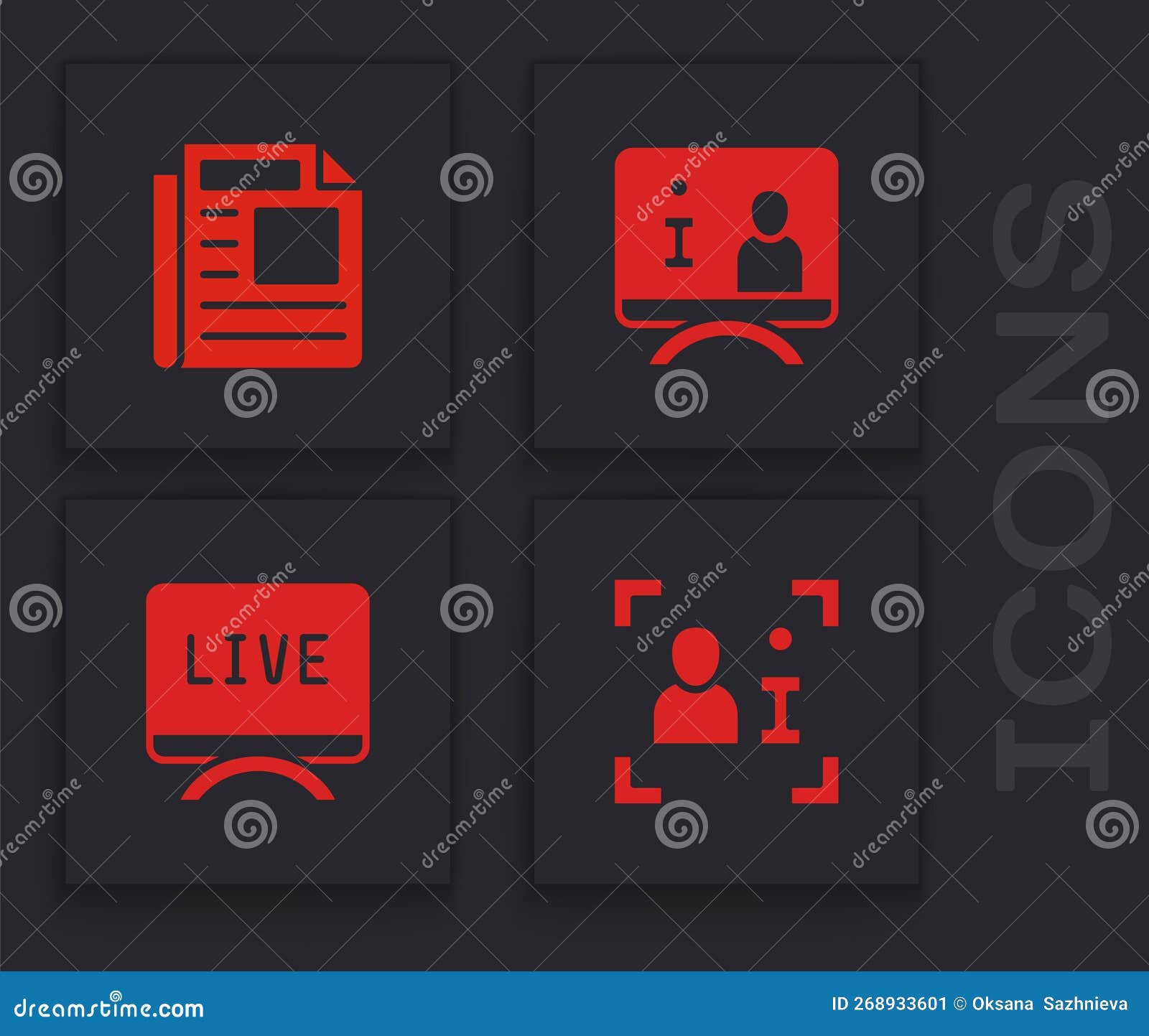 Set Television Report, News, and Live Icon. Vector Stock Illustration ...