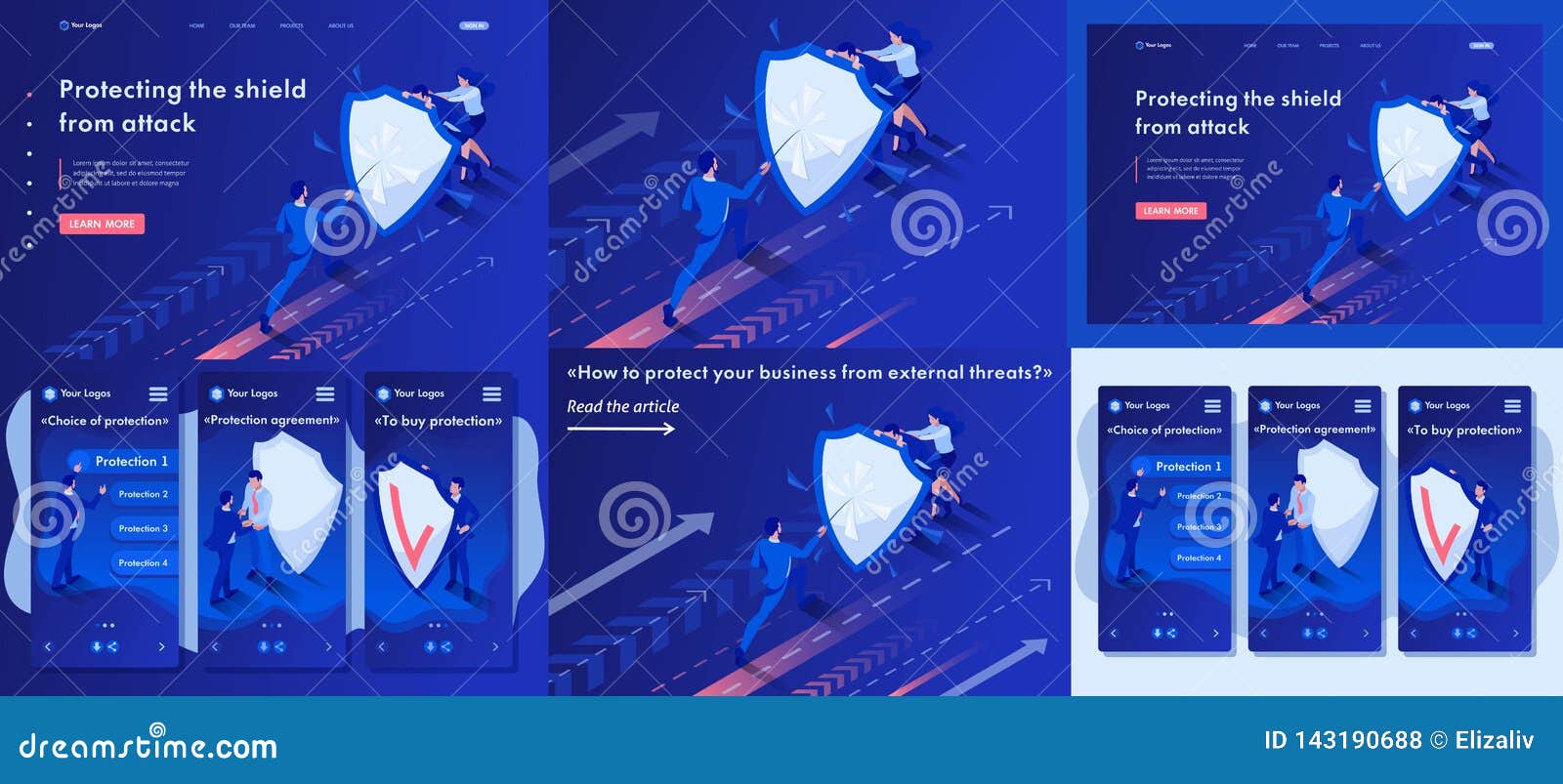 Isometric Businessmen Hiding Behind a Shield Stock Vector ...