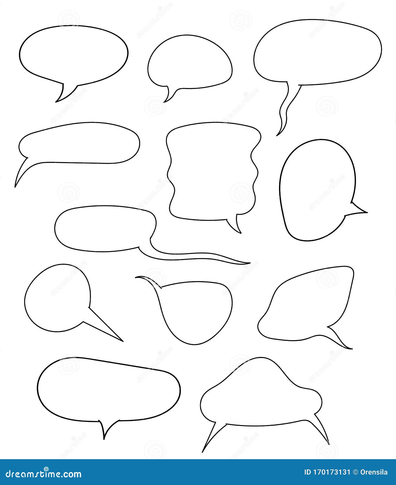 Set Template Cloud Comic Dialogue Isolated on White Hand Drawn Cartoon ...