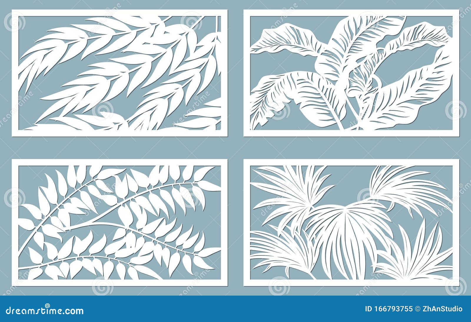 Set Template for Cutting. Palm Leaves Pattern. Laser Cut Stock Vector ...