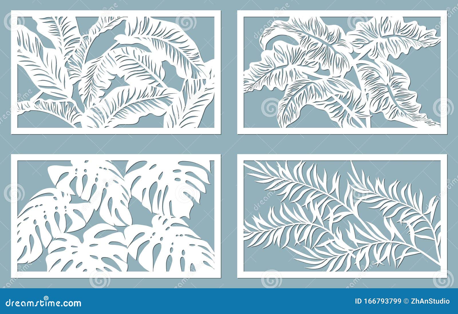 Set Template for Cutting. Palm Leaves Pattern. Laser Cut Stock Vector ...