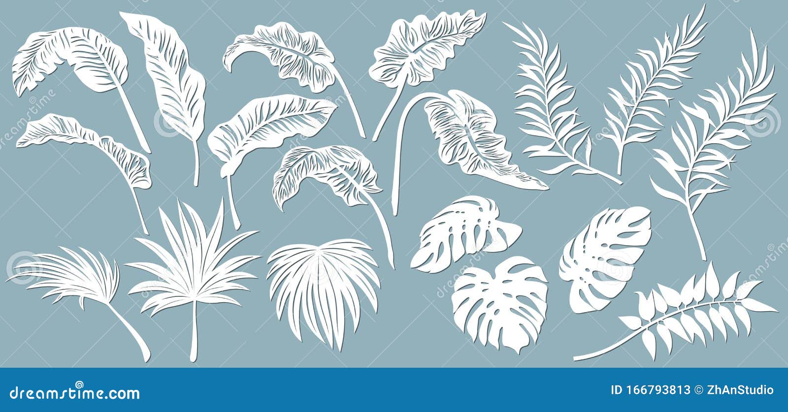 Set Template for Cutting. Palm Leaves Pattern. Laser Cut Stock Vector ...