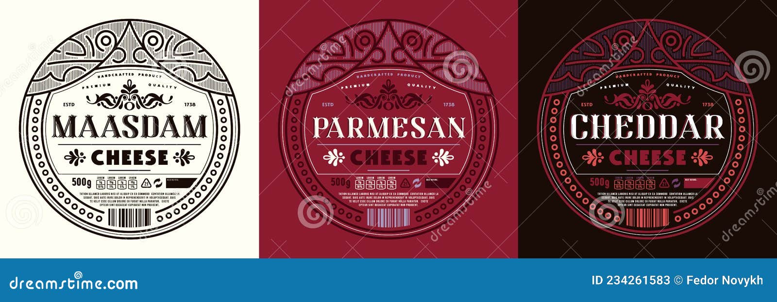 Set of Template Decorative Label for Cheese Stock Vector - Illustration ...