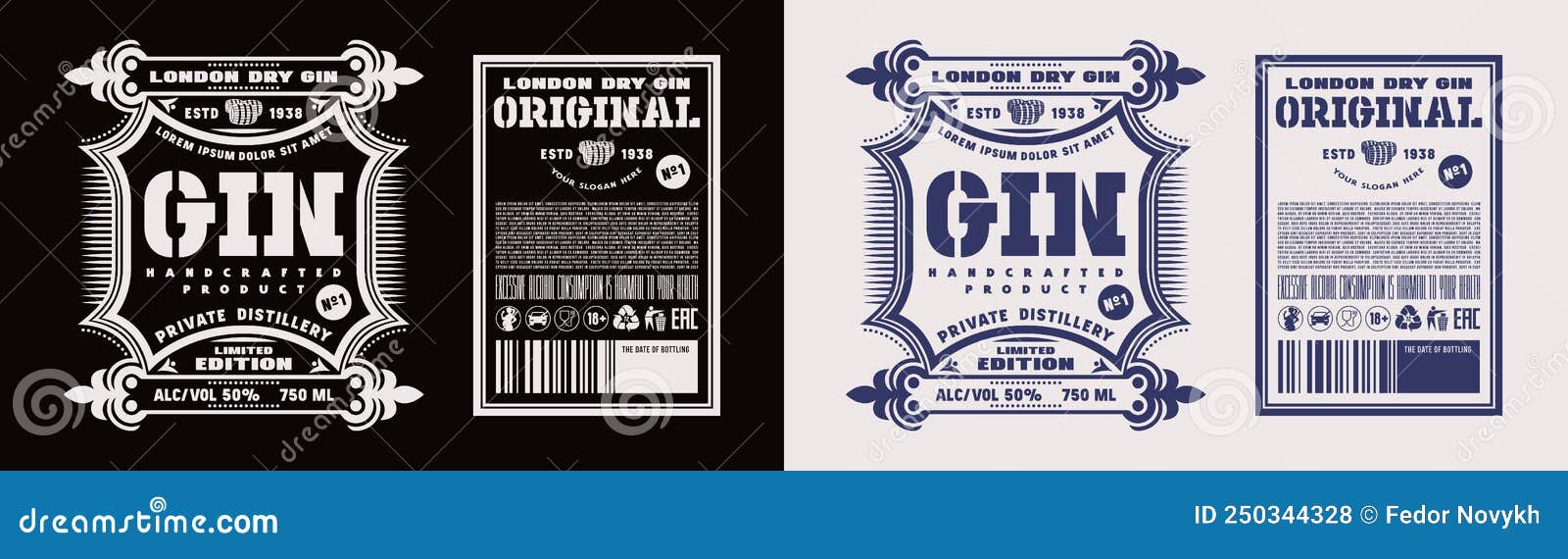 Set of Template Decorative Label for Gin Stock Vector - Illustration of ...