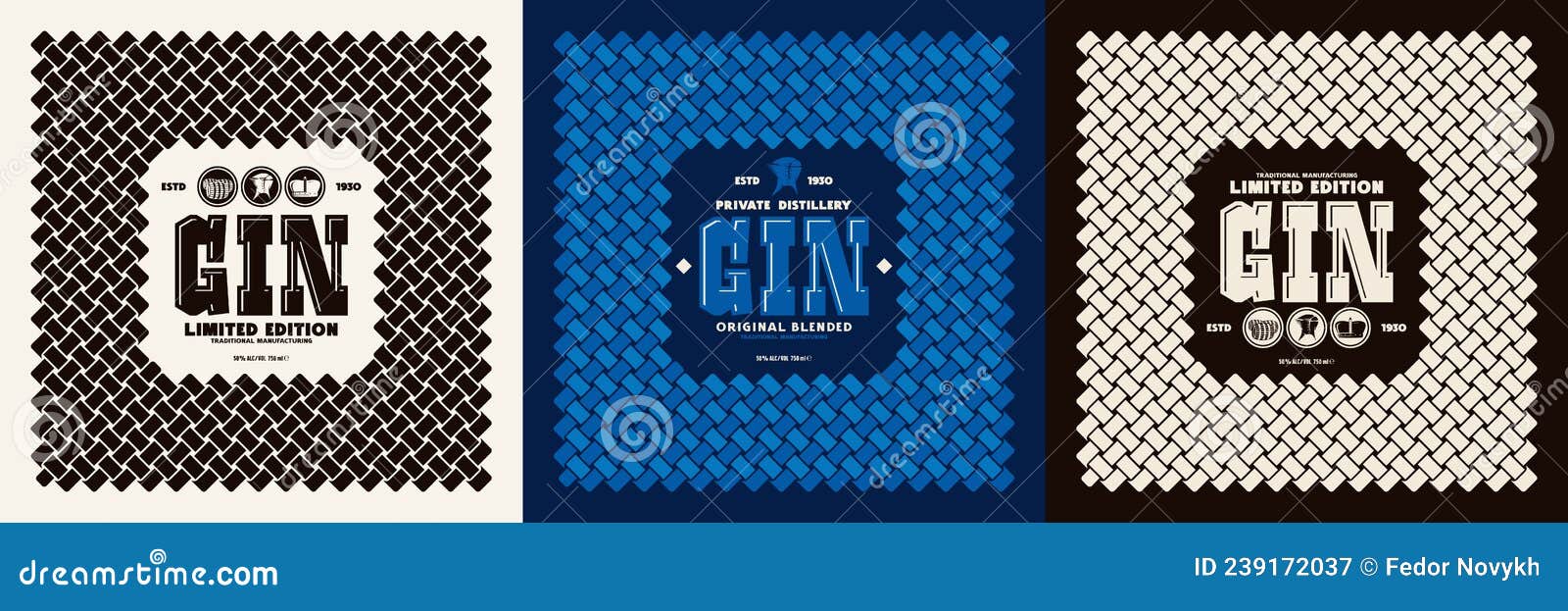 Set of Template Decorative Label for Gin Stock Vector - Illustration of ...