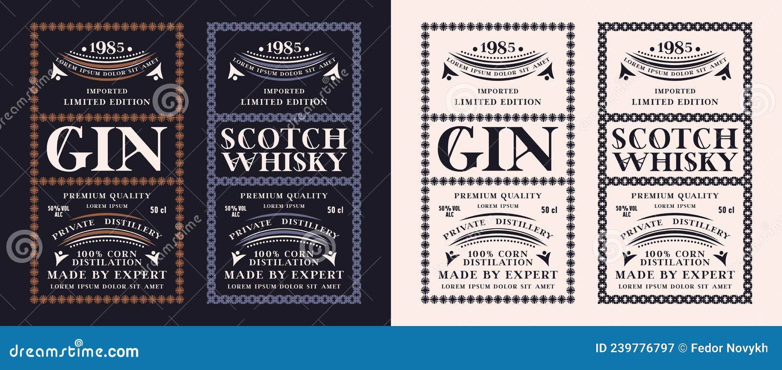 Set of Template Decorative Label for Scotch Whiskey and Gin Stock ...