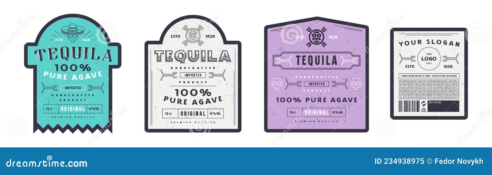Set of Template Decorative Label for Tequila Stock Vector ...