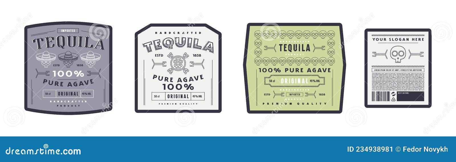 Set of Template Decorative Label for Tequila Stock Vector ...