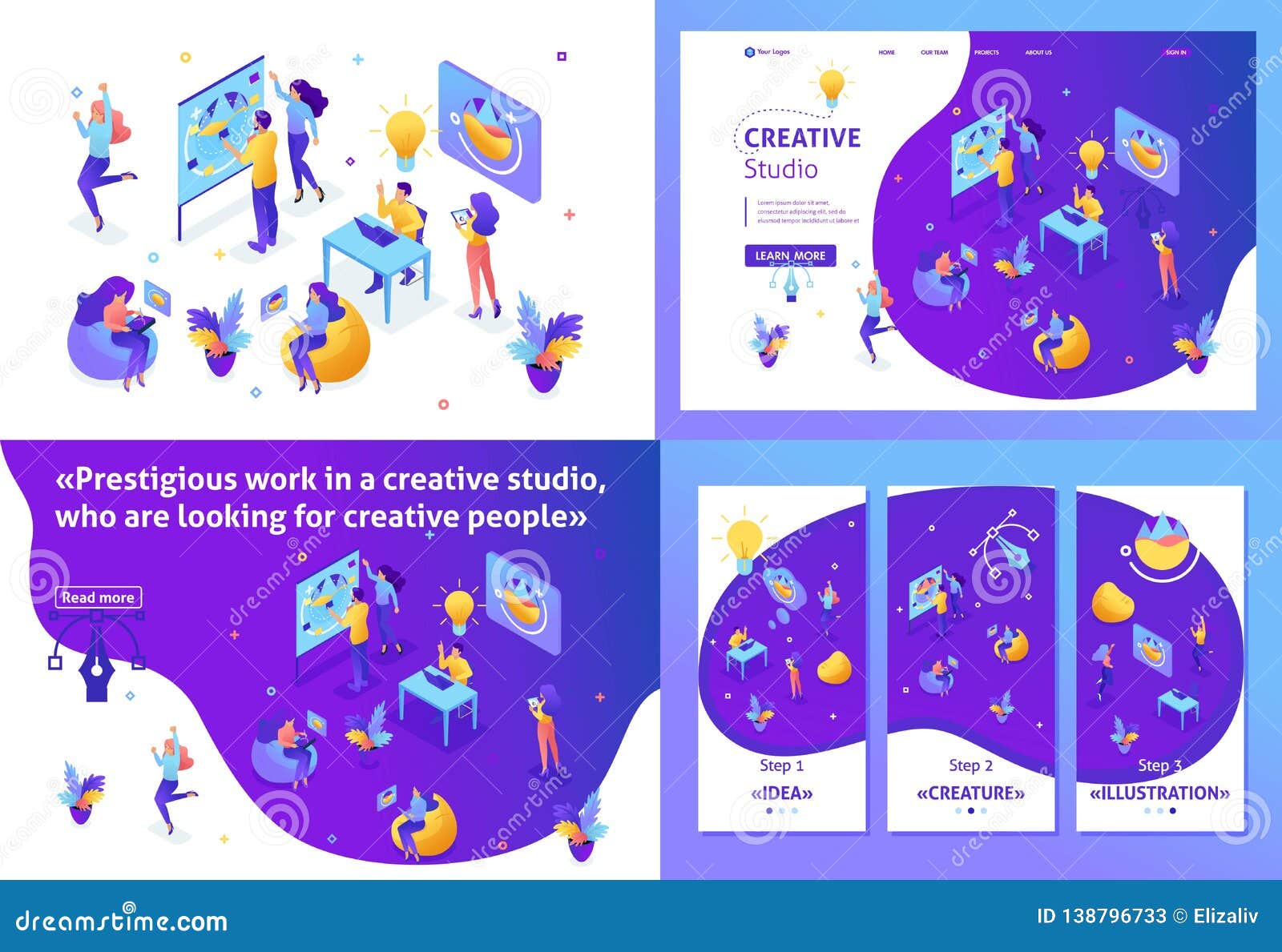 Set Template Design Article, Landing Page, App Design, Isometric ...