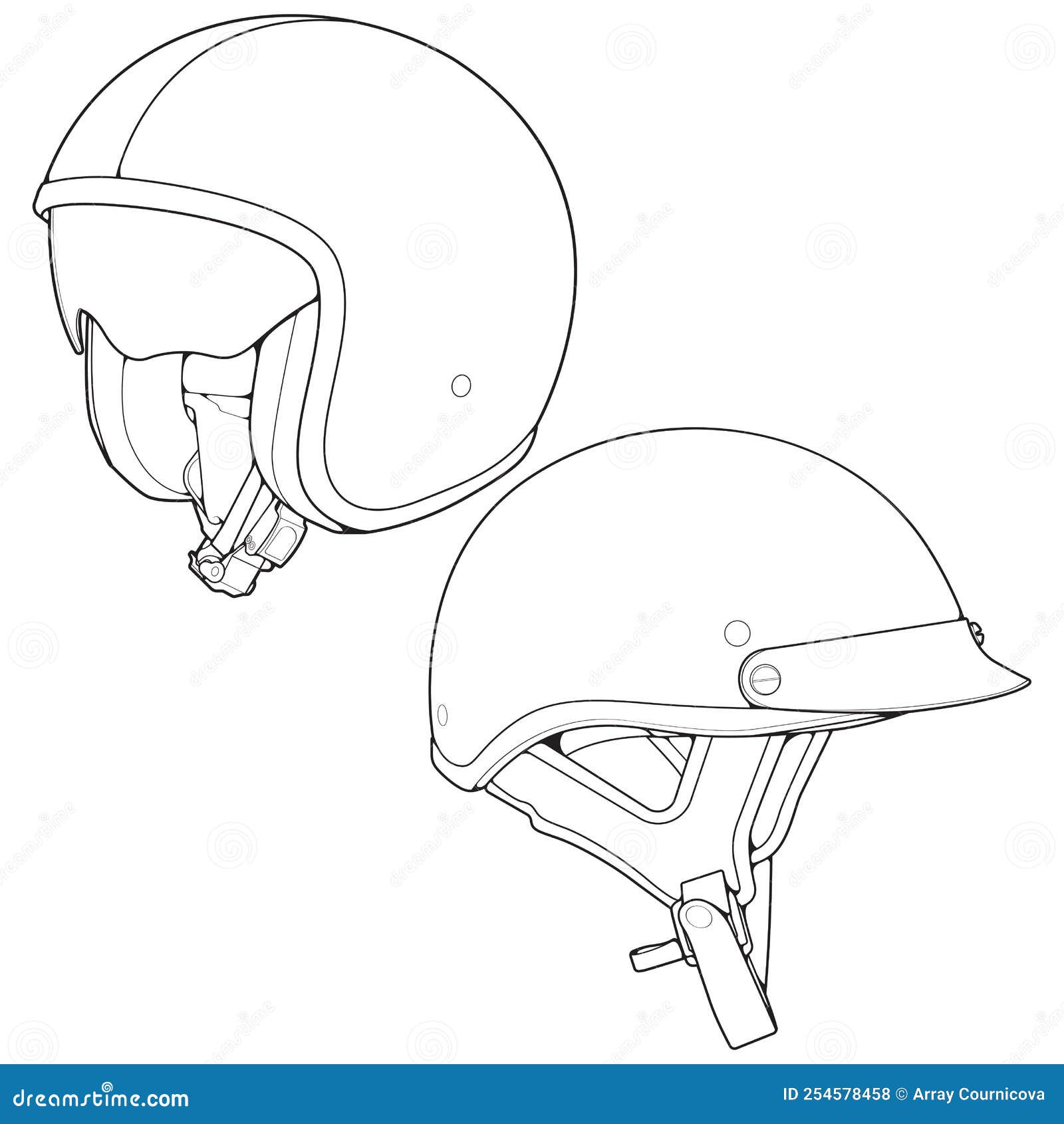 Set of Template Helmet Half Face, Line Art Helmet Vector Illustration ...
