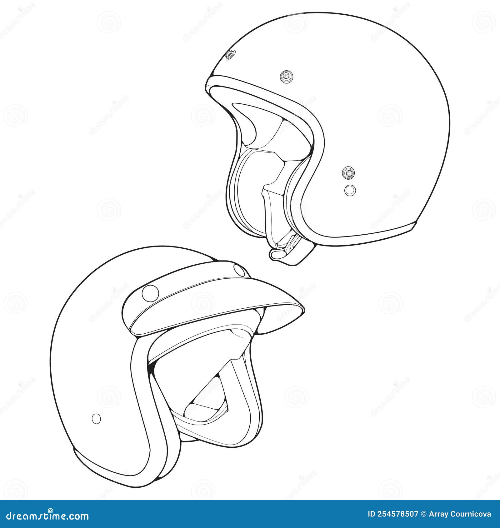 Template Helmet Half Face, Line Art Helmet Vector Illustration, Line ...