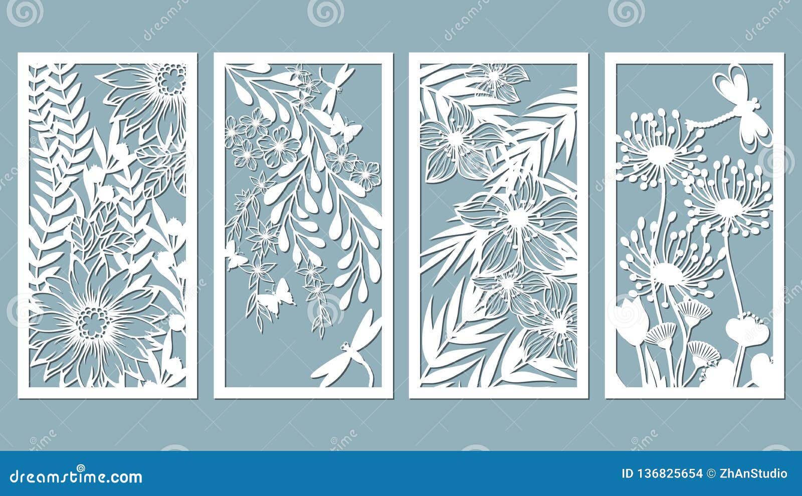 Set Template For Laser Cutting And Plotter. Flowers, Leaves For ...
