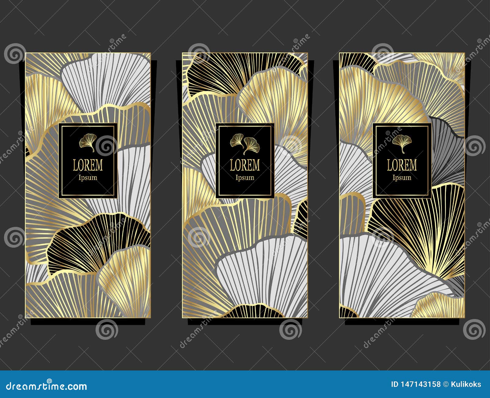 Set Template for Package from Luxury Background with Leaves in Gold ...