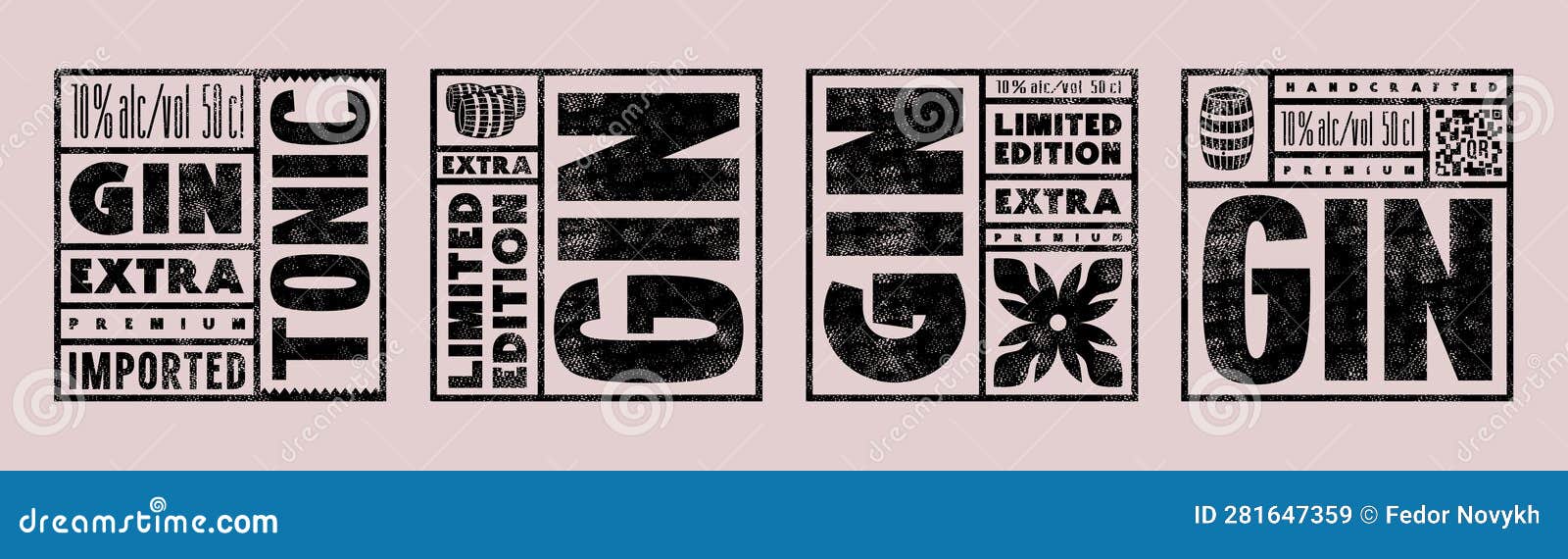 Set of Template Square Label for Gin Tonic Stock Vector - Illustration ...