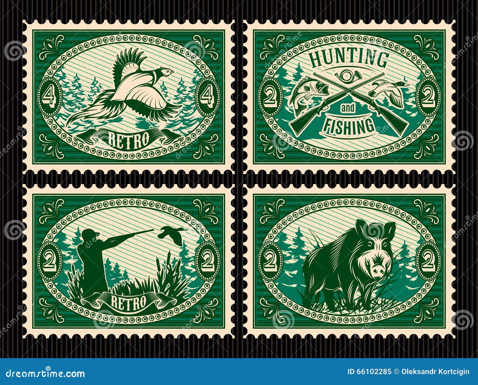 Set Template of Stamps with Elements for Hunting, Forest, Animals Stock ...