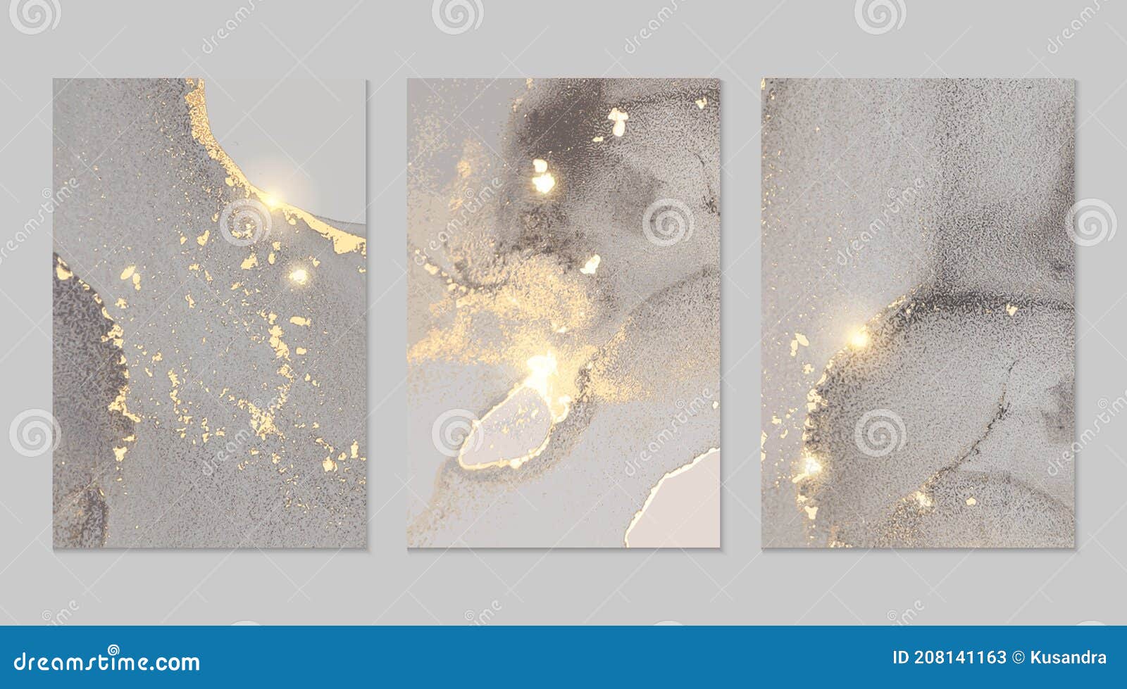 Set of Templates for Banner, Poster Design with Silver Grey and Gold ...