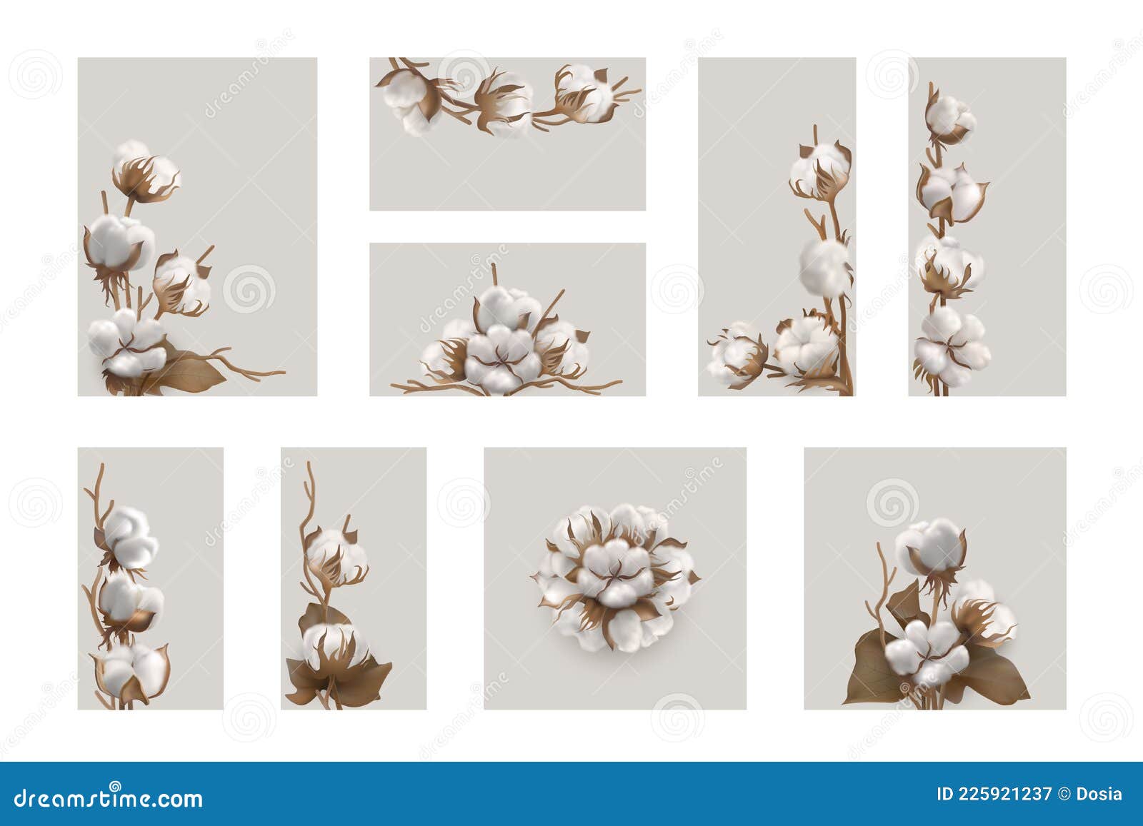 Set of Templates with Cotton Branches Stock Vector - Illustration of ...