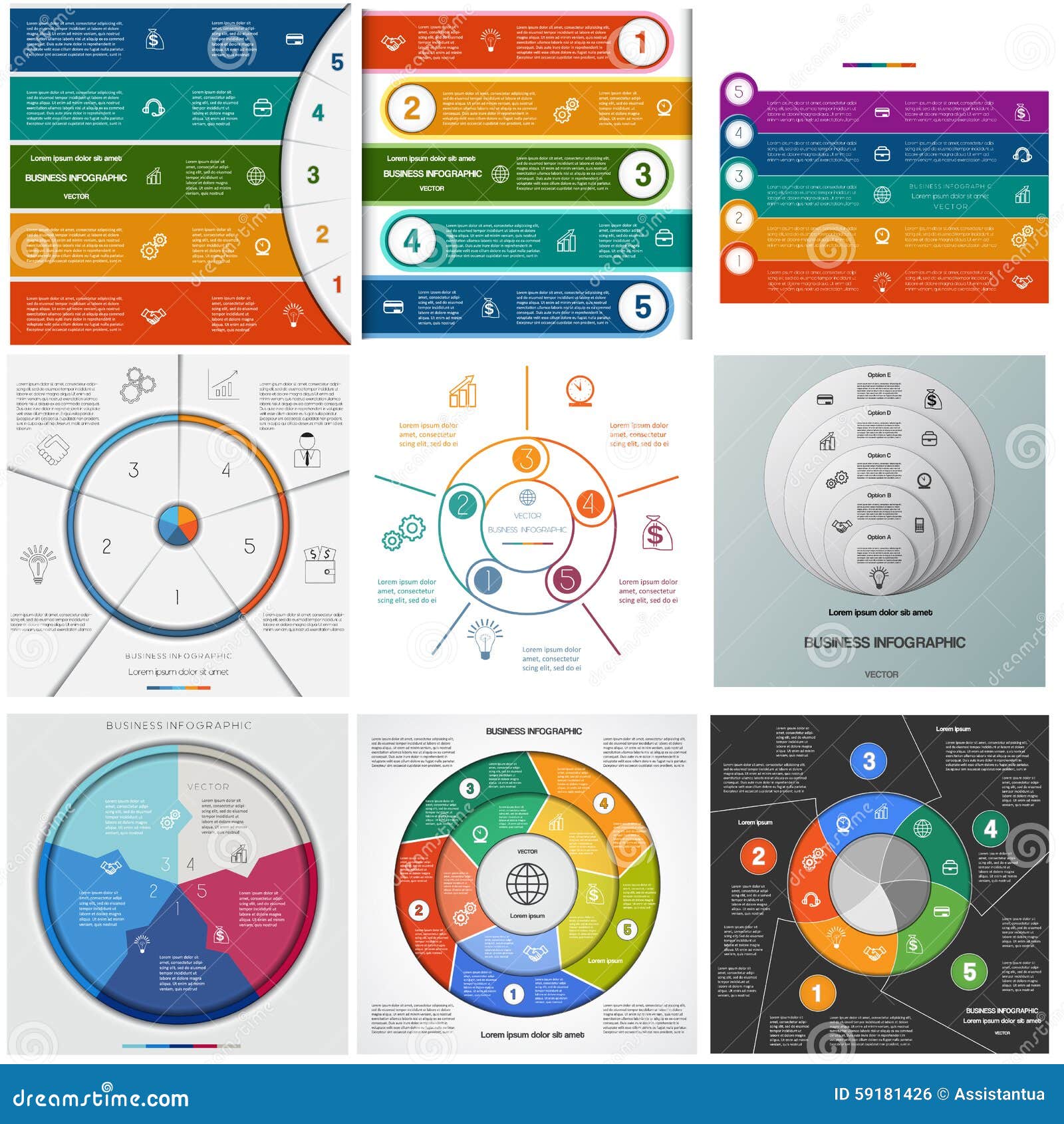 Set Templates Infographics Cyclic Processes on Five Positions Stock ...