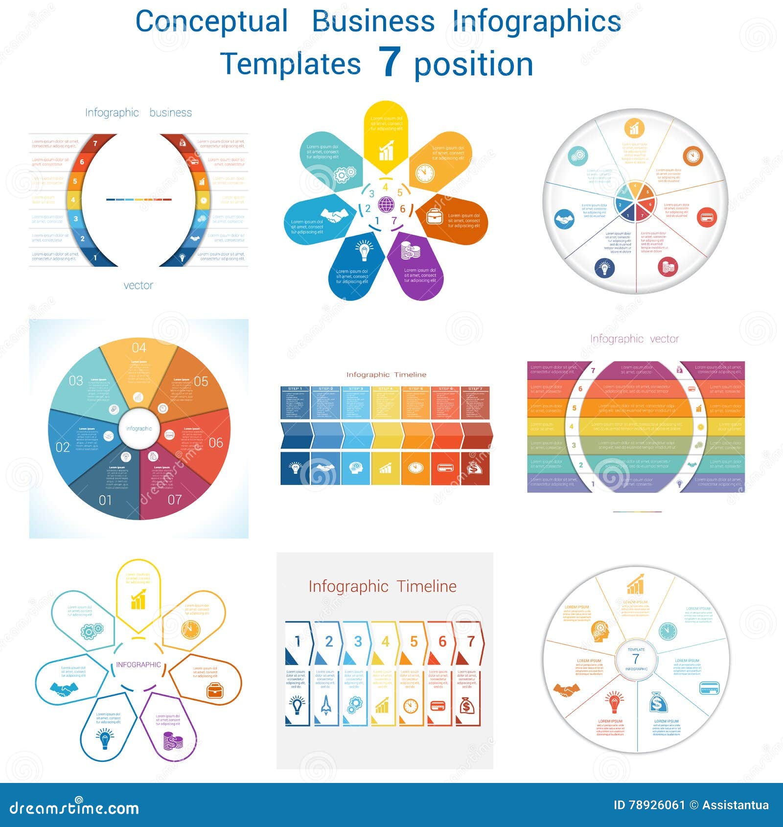 Seven Templates For Modern Infographic 9 Positions Vector Illustration ...