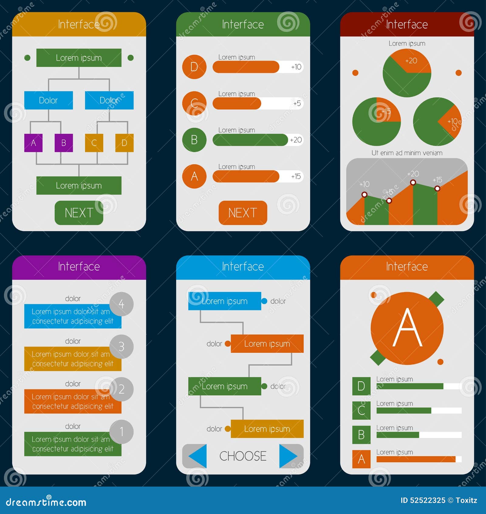 Set of Templates Mobile Interface. Flat UI/UX Stock Vector ...
