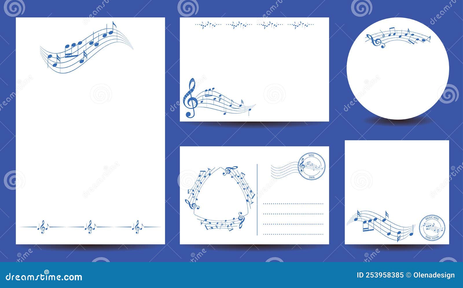 Set of Templates for Music Events - Blue Musical Notes on White ...