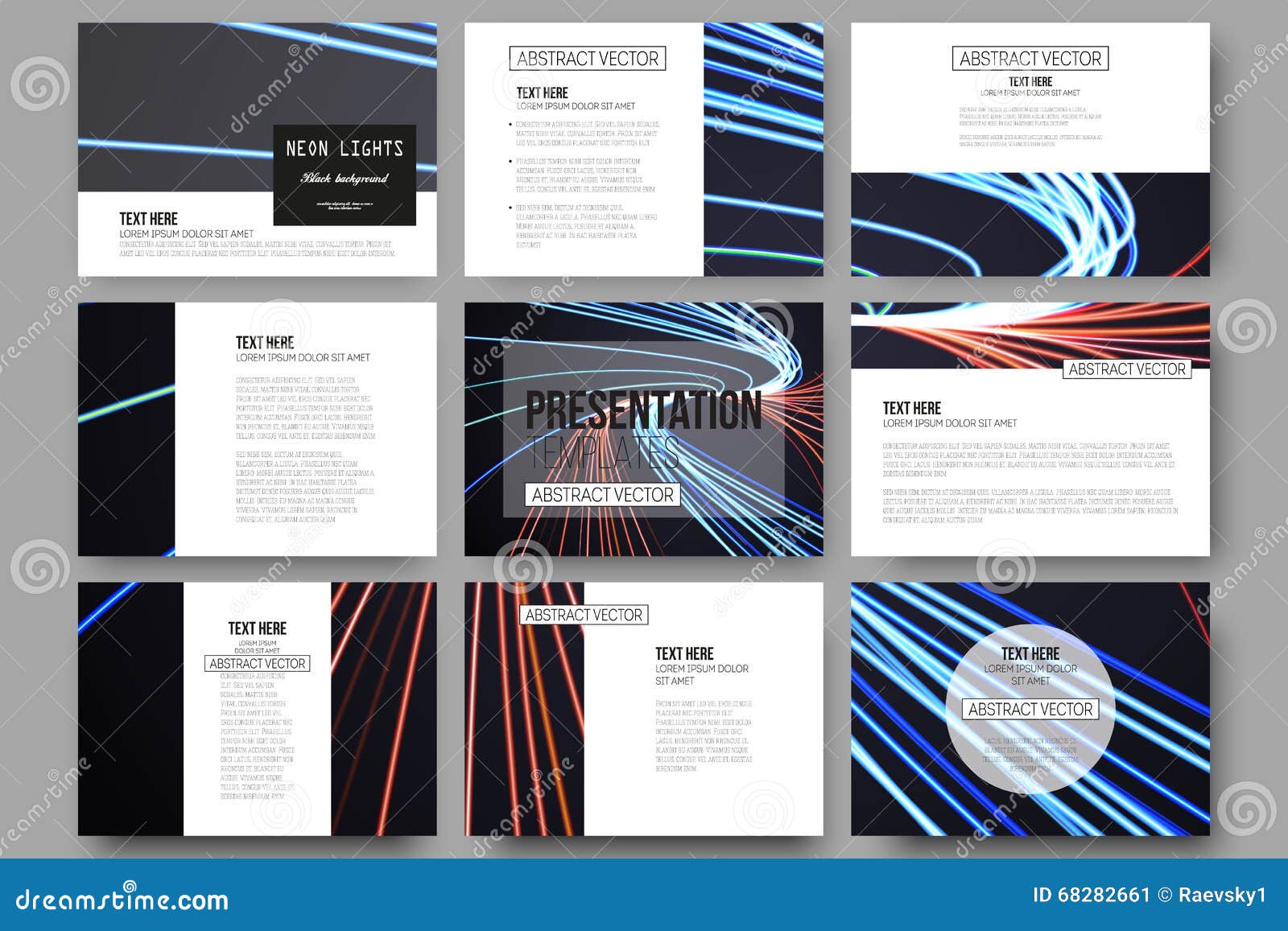 Set of 9 Templates for Presentation Slides. Abstract Lines Background ...