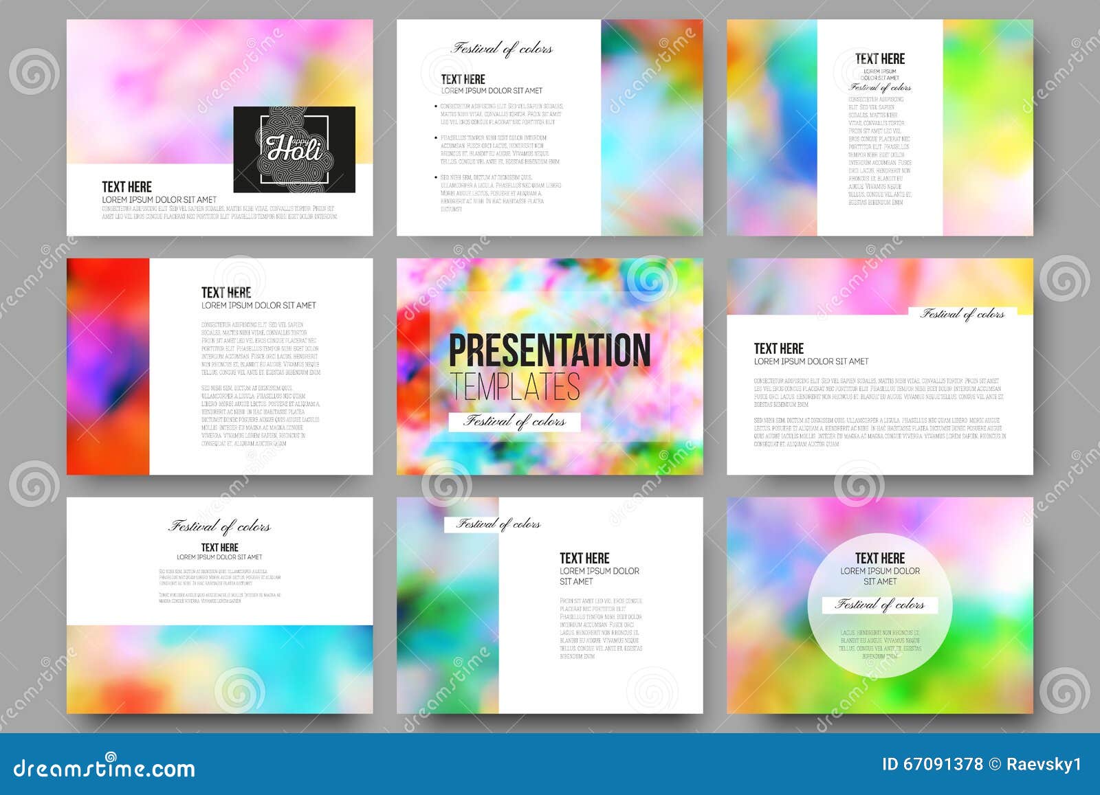 Set of 9 Templates for Presentation Slides. Colorful Background, Holi ...