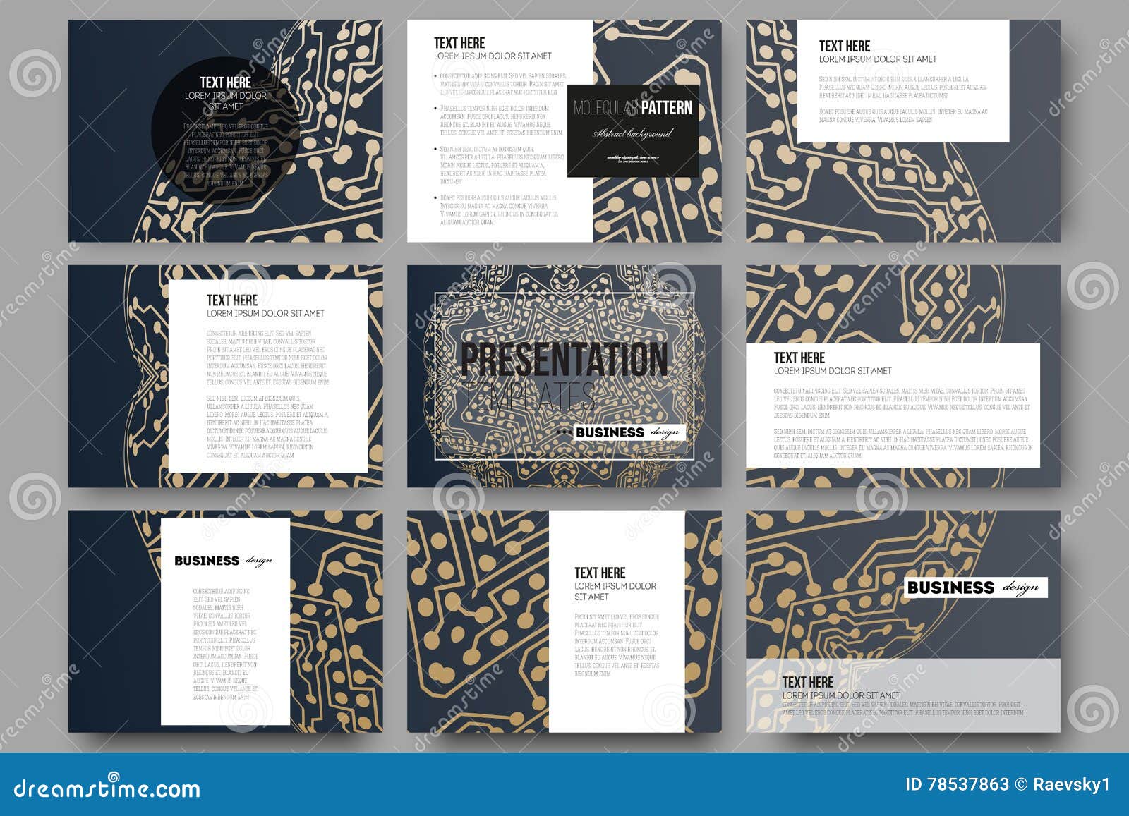 Set of 9 Templates for Presentation Slides. Golden Microchip Pattern ...