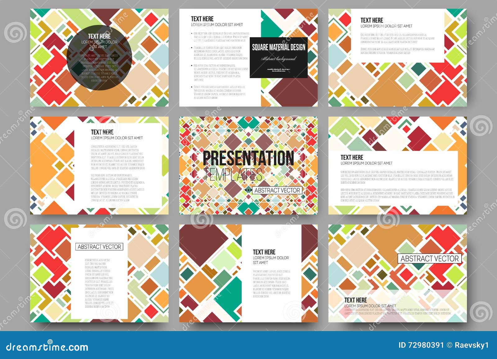 Set of 9 Templates for Presentation Slides. Material Design. Colored ...