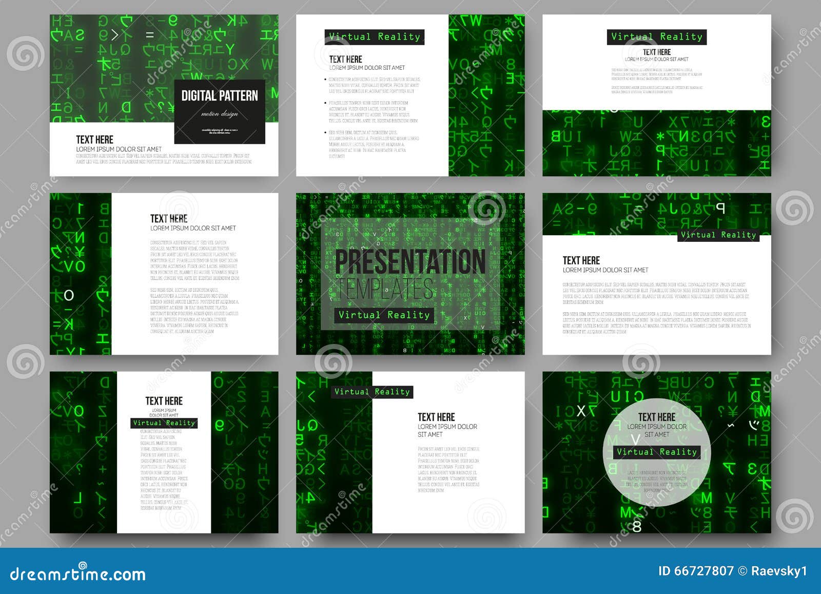 Set of 9 Templates for Presentation Slides. Virtual Reality, Abstract ...