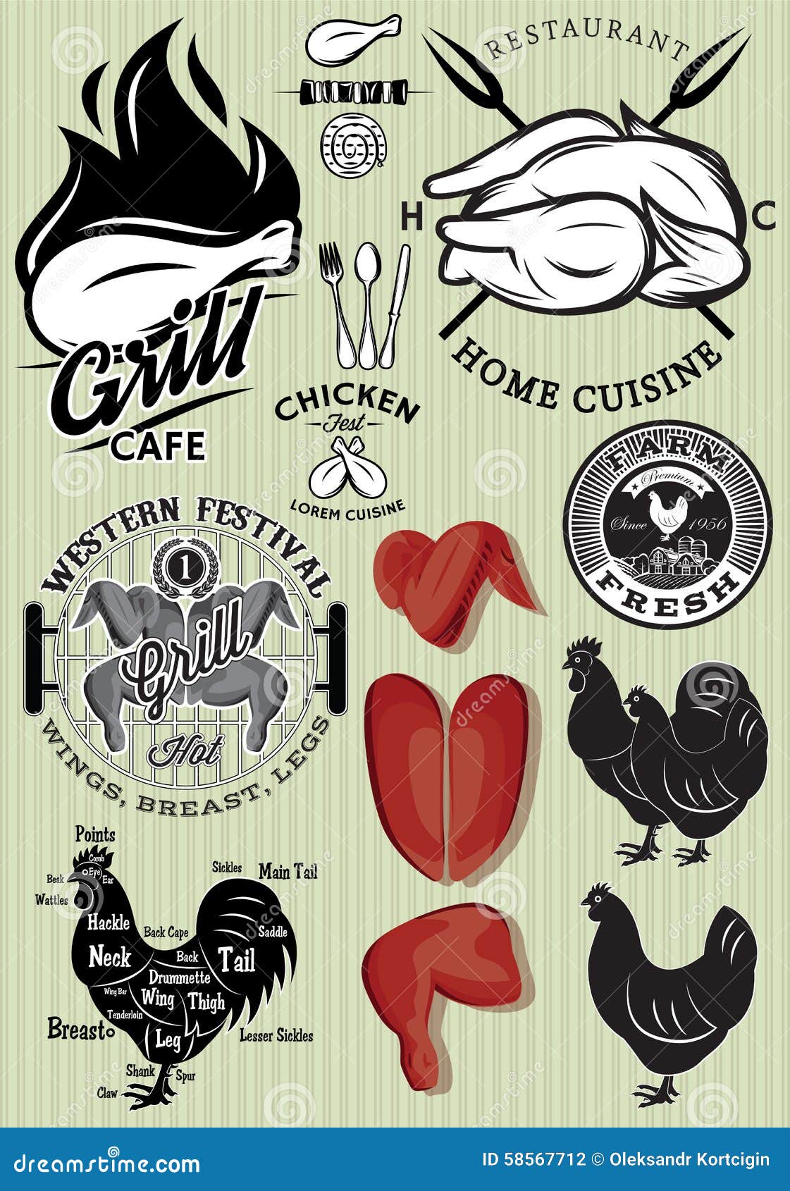 Set of Templates on the Theme of Chicken for Design Stock Vector ...