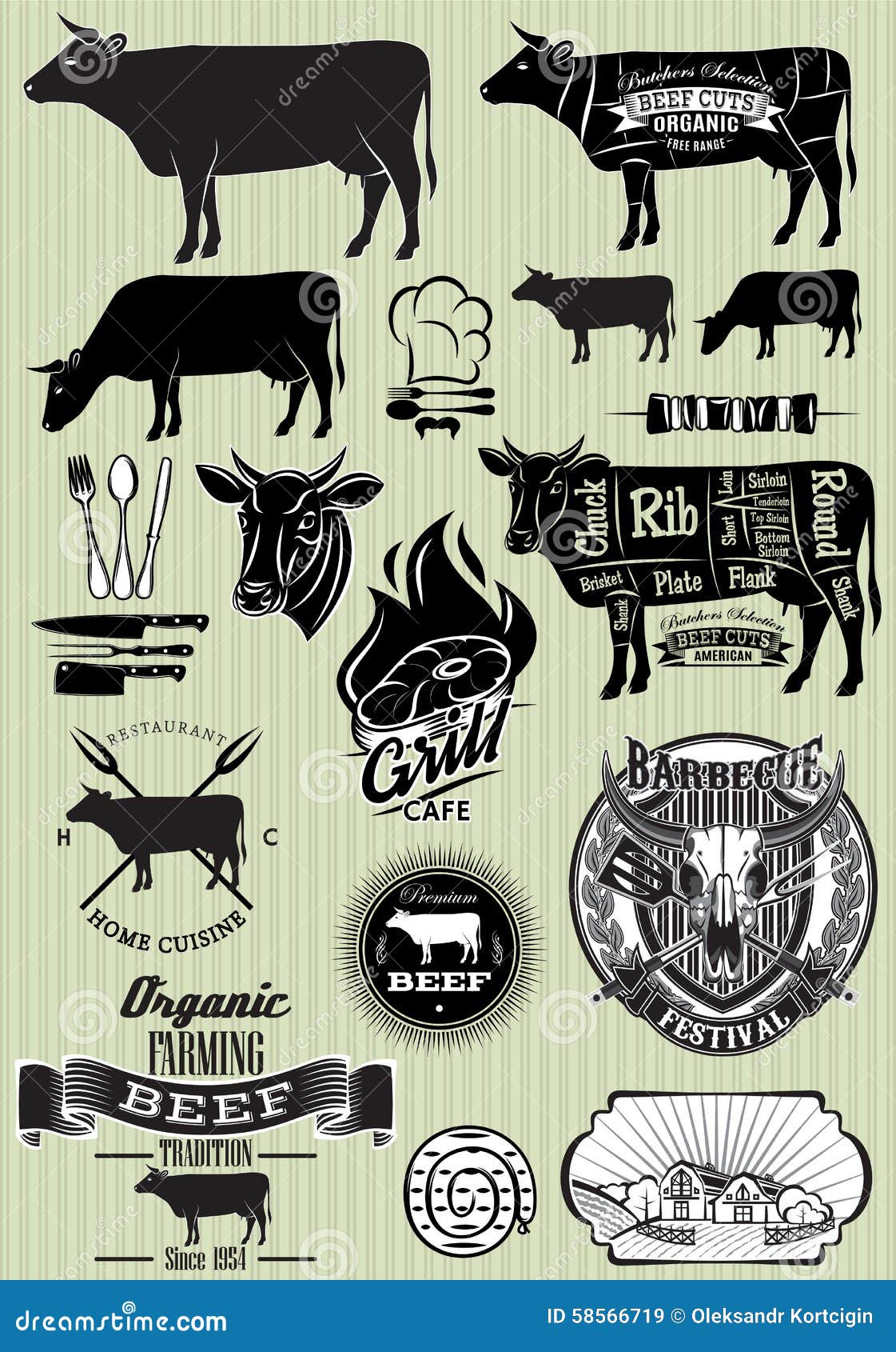 Set of Templates on the Theme of Cow Beef for Design Stock Vector ...