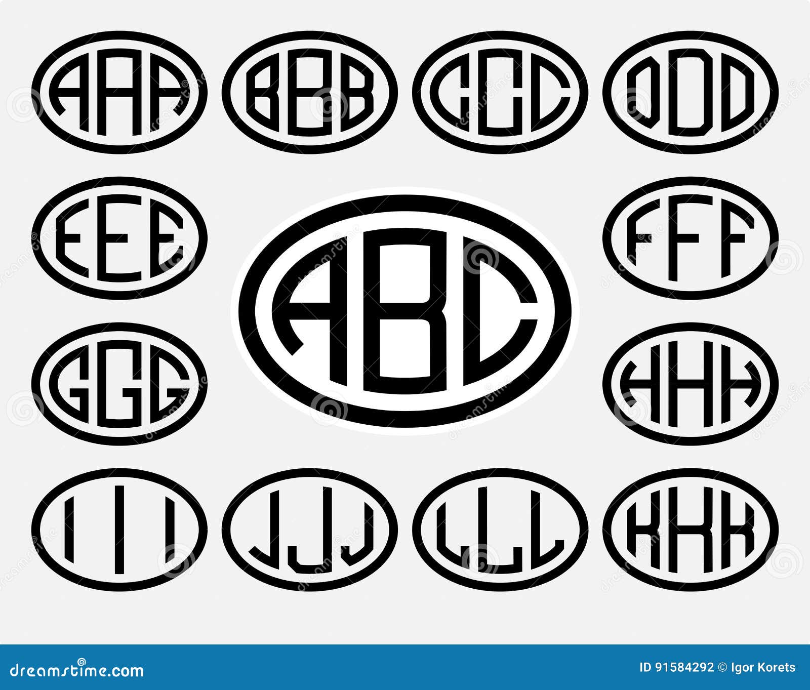 Set 1 of Templates from Three Capital Letters Inscribed in a Oval. from ...