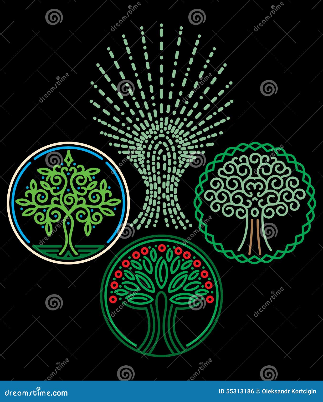 Set of Templates with Trees for Badges, Stamps, Logos Stock Vector ...