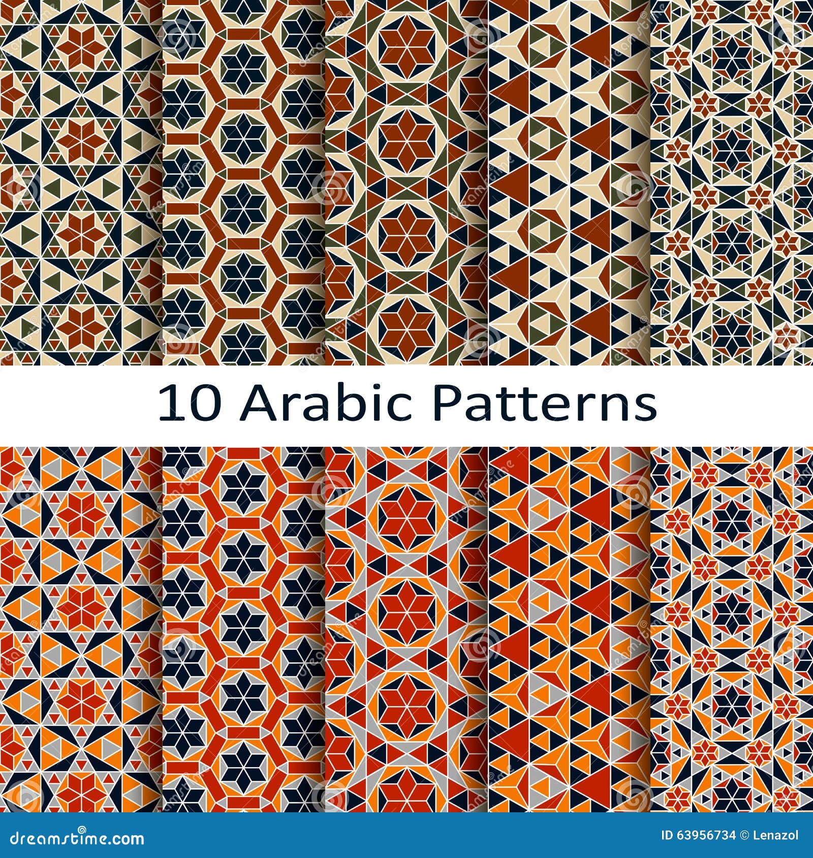Set of ten arabic patterns stock vector. Illustration of textile - 63956734