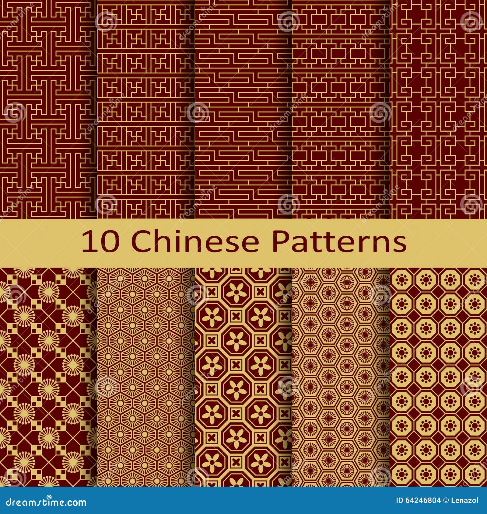Set of Ten Chinese Patterns Stock Vector - Illustration of style ...
