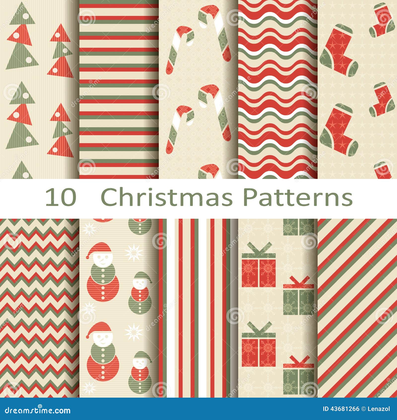Set of Ten Christmas Patterns Stock Vector - Illustration of sweet, vector: 43681266