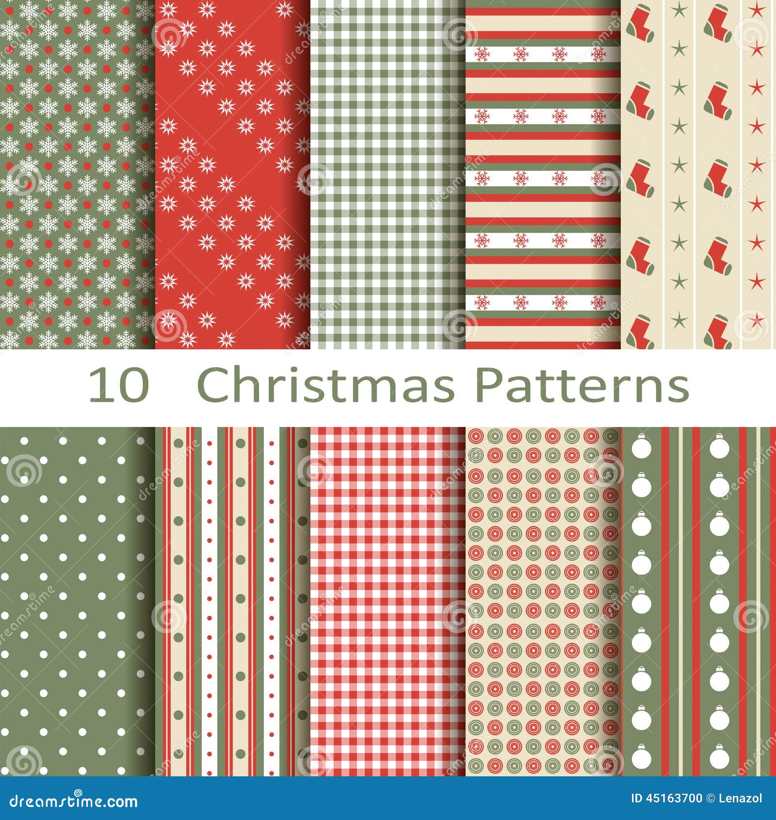 Set of Ten Christmas Patterns Stock Vector - Illustration of present, socks: 45163700