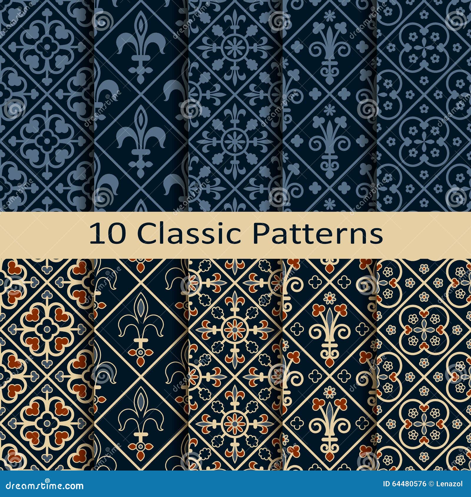 Set of Ten Classic Patterns Stock Vector - Illustration of template ...