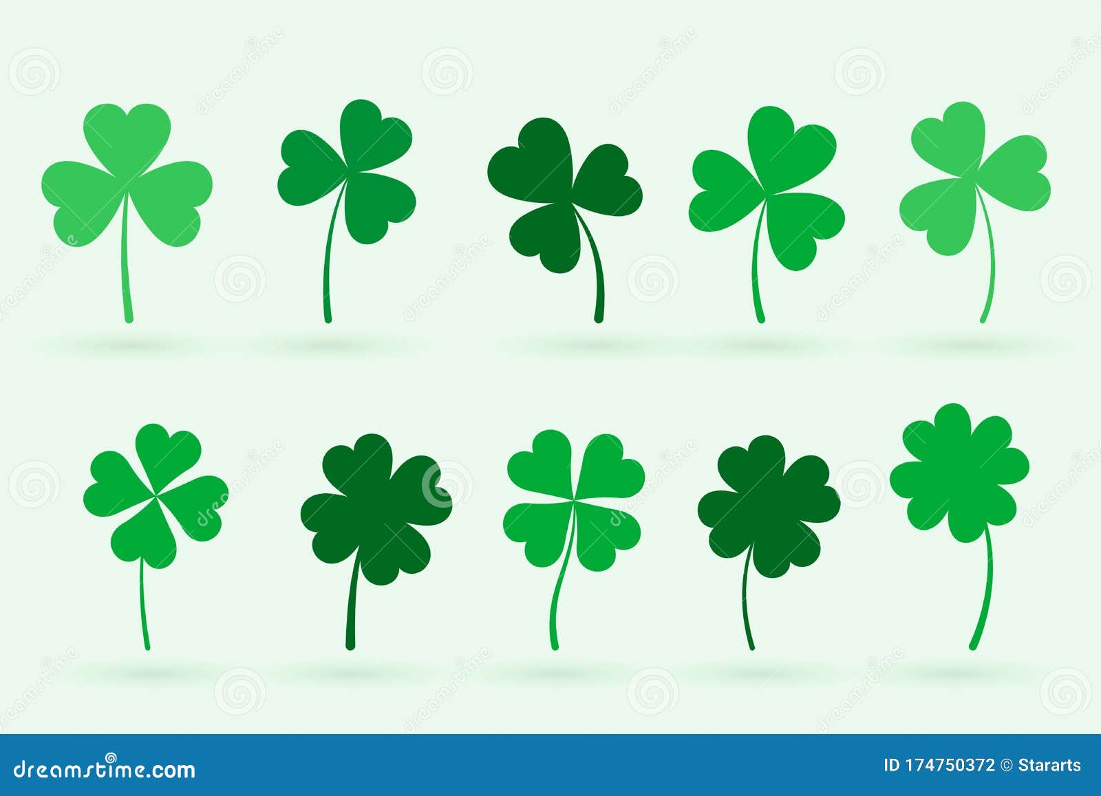 Set of Ten Clover Leaves in Flat Style Stock Vector - Illustration of ...
