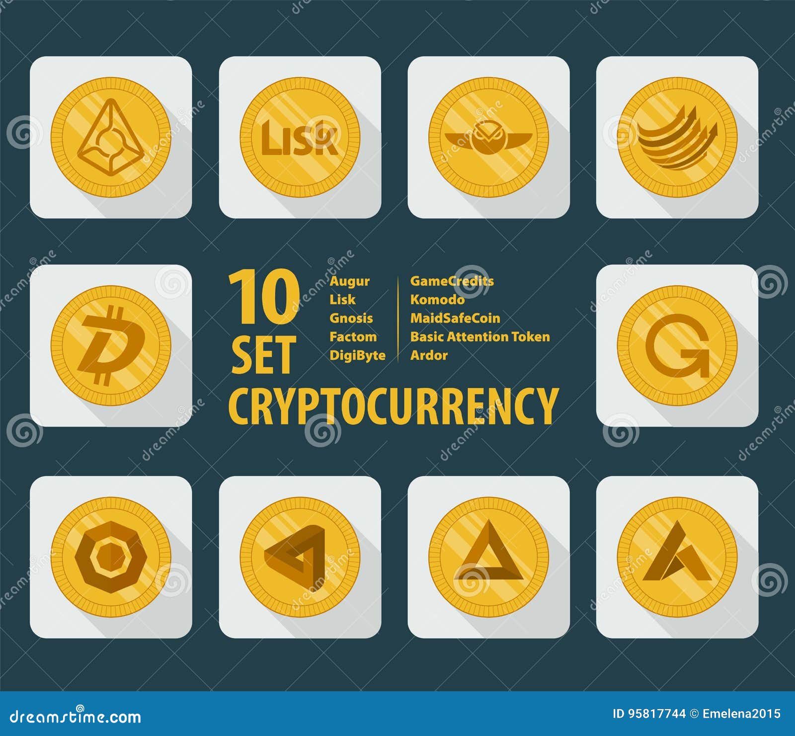 Set of Ten Different Cryptocurrency Icons on a Light Background Stock ...
