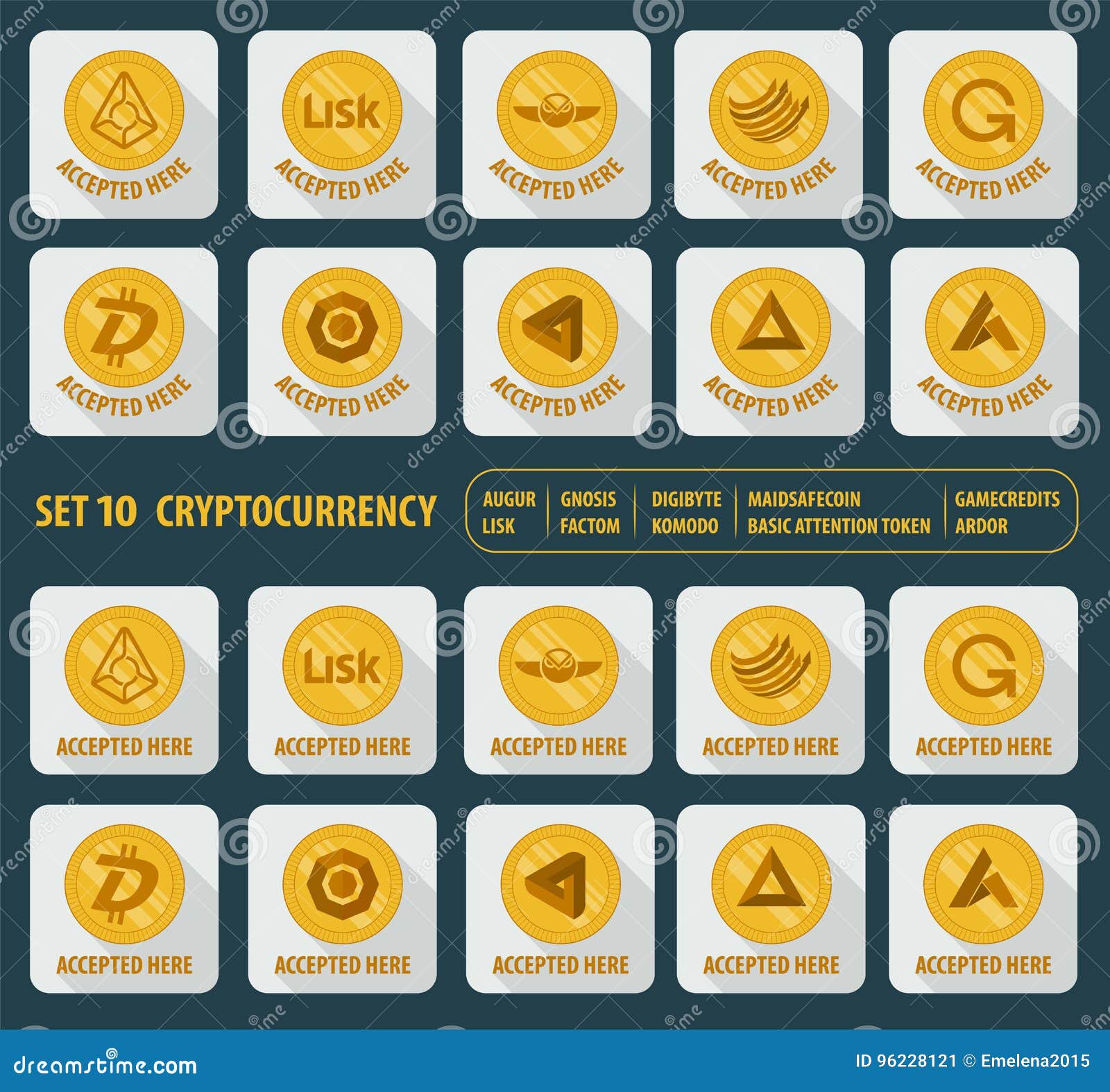 Set of Ten Different Cryptocurrency Icons on a Light Background Stock ...