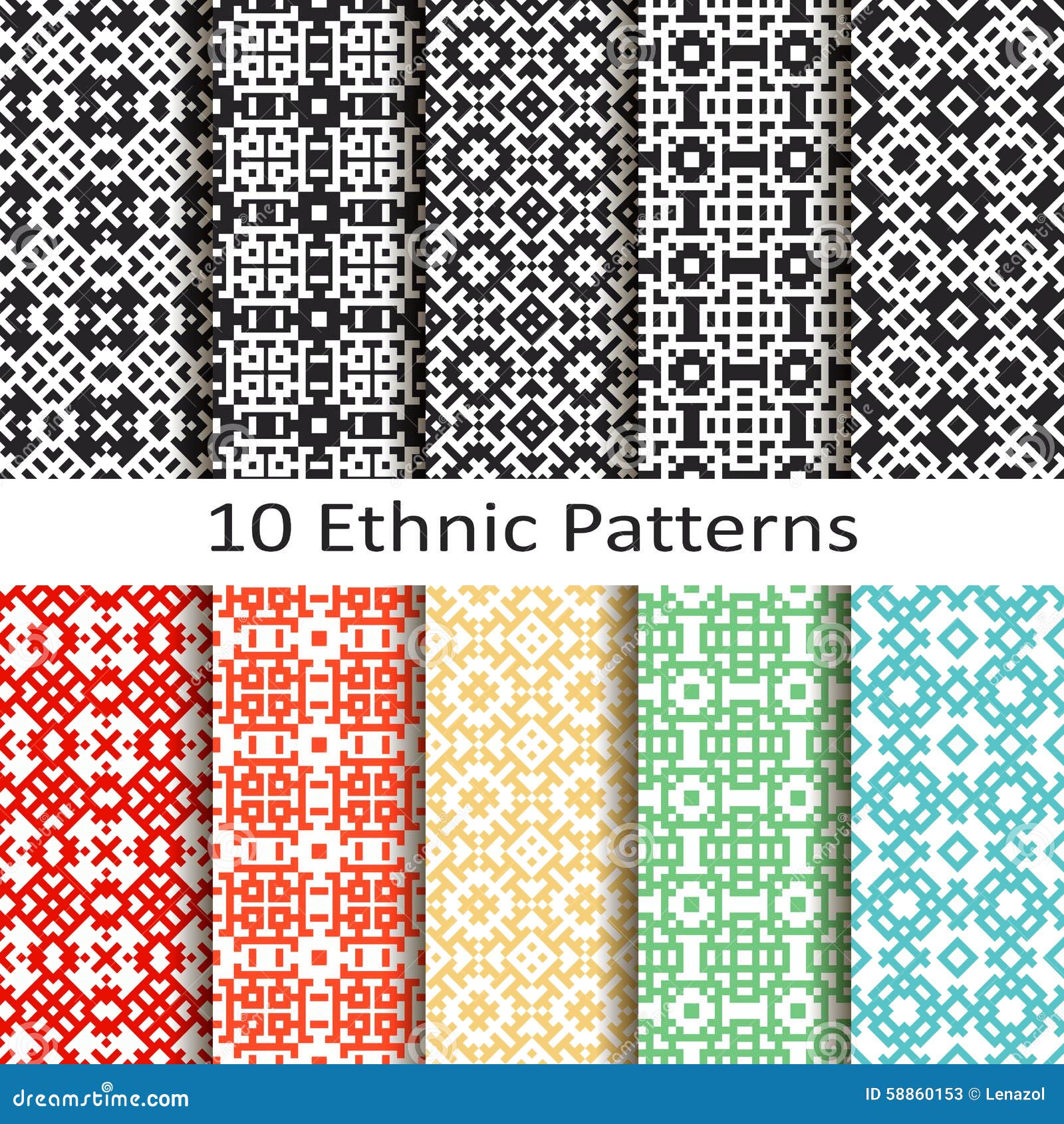 Set of ten ethnic patterns stock vector. Illustration of graphic - 58860153